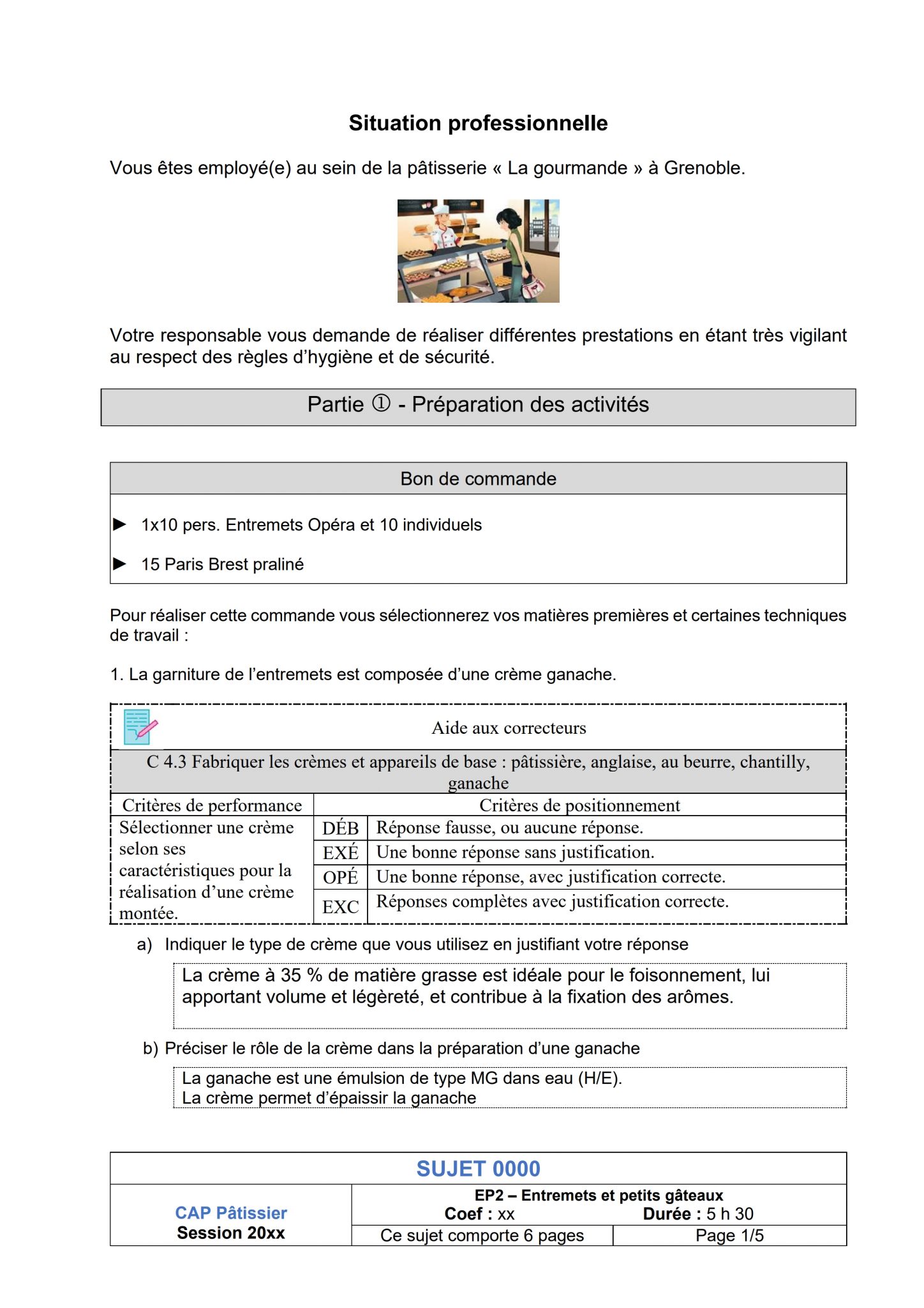 Sujet 000 + Corrigé EP1 et EP2 CAP Pâtissier rénové (2021) – ANFP